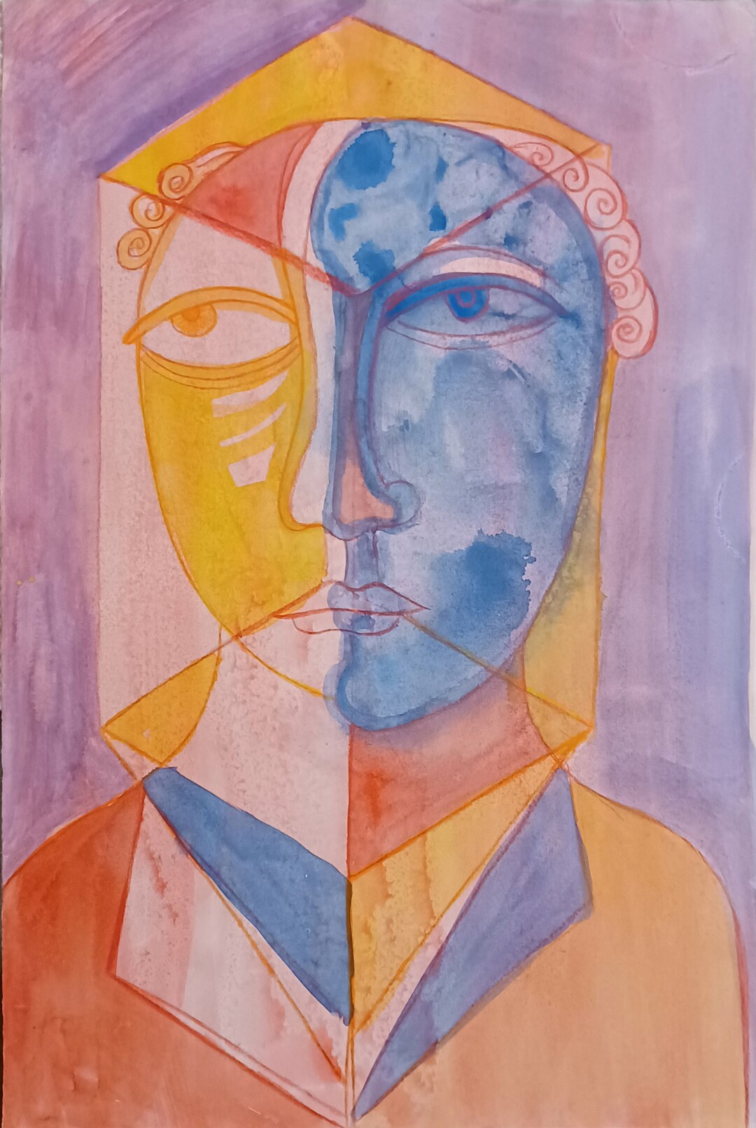 Original Painting, Cubism Picasso Style Cubist Art Man in Cube 8 ...