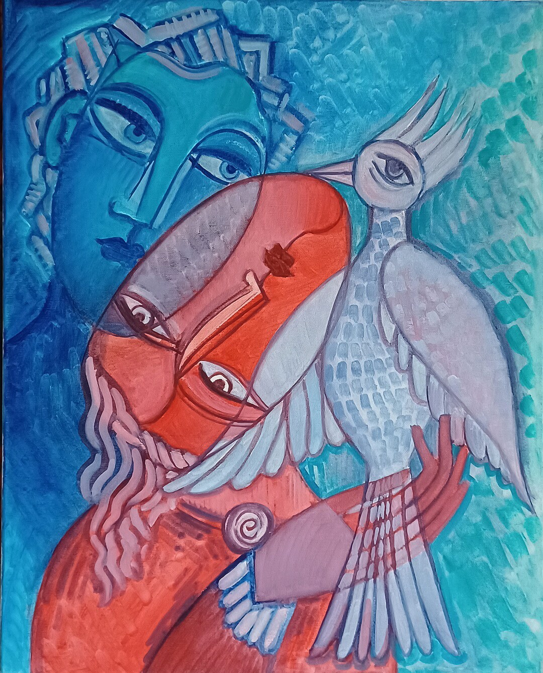 Whimsical Bird Oil Painting: Cubist Figurative Art, 20x16 Inch - Etsy