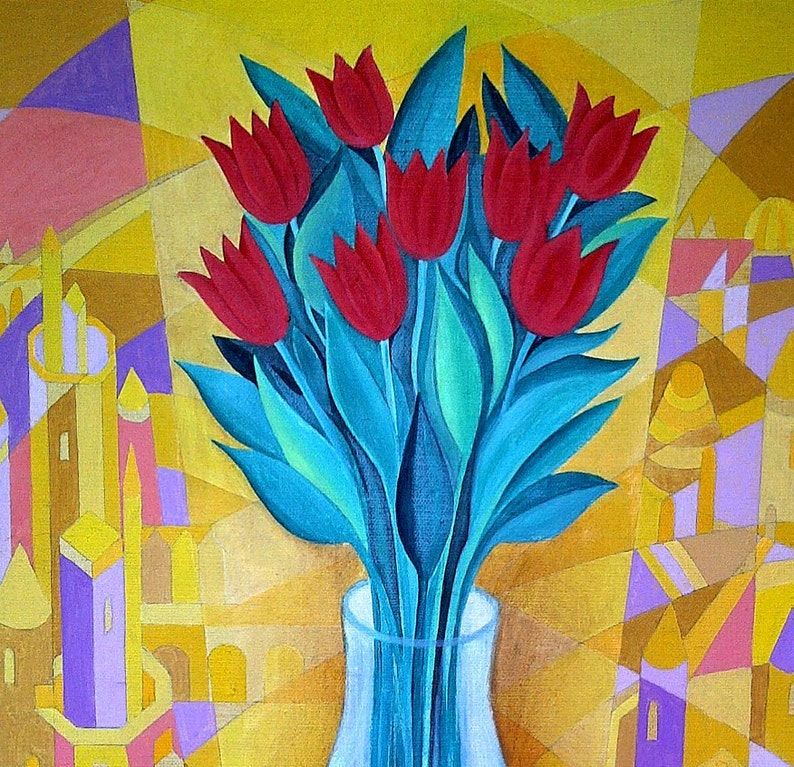 Large Artwork Cubist Flower Painting Free Shipping.nursery - Etsy UK