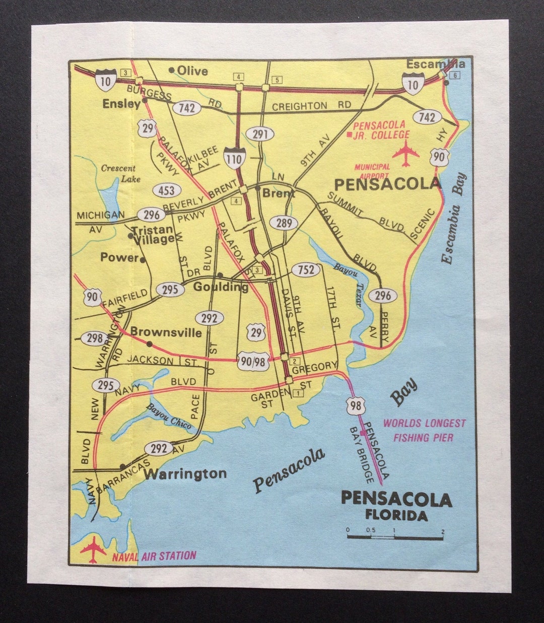 Vintage Map of Pensacola, FL, Ready for Framing Free Shipping in the U ...