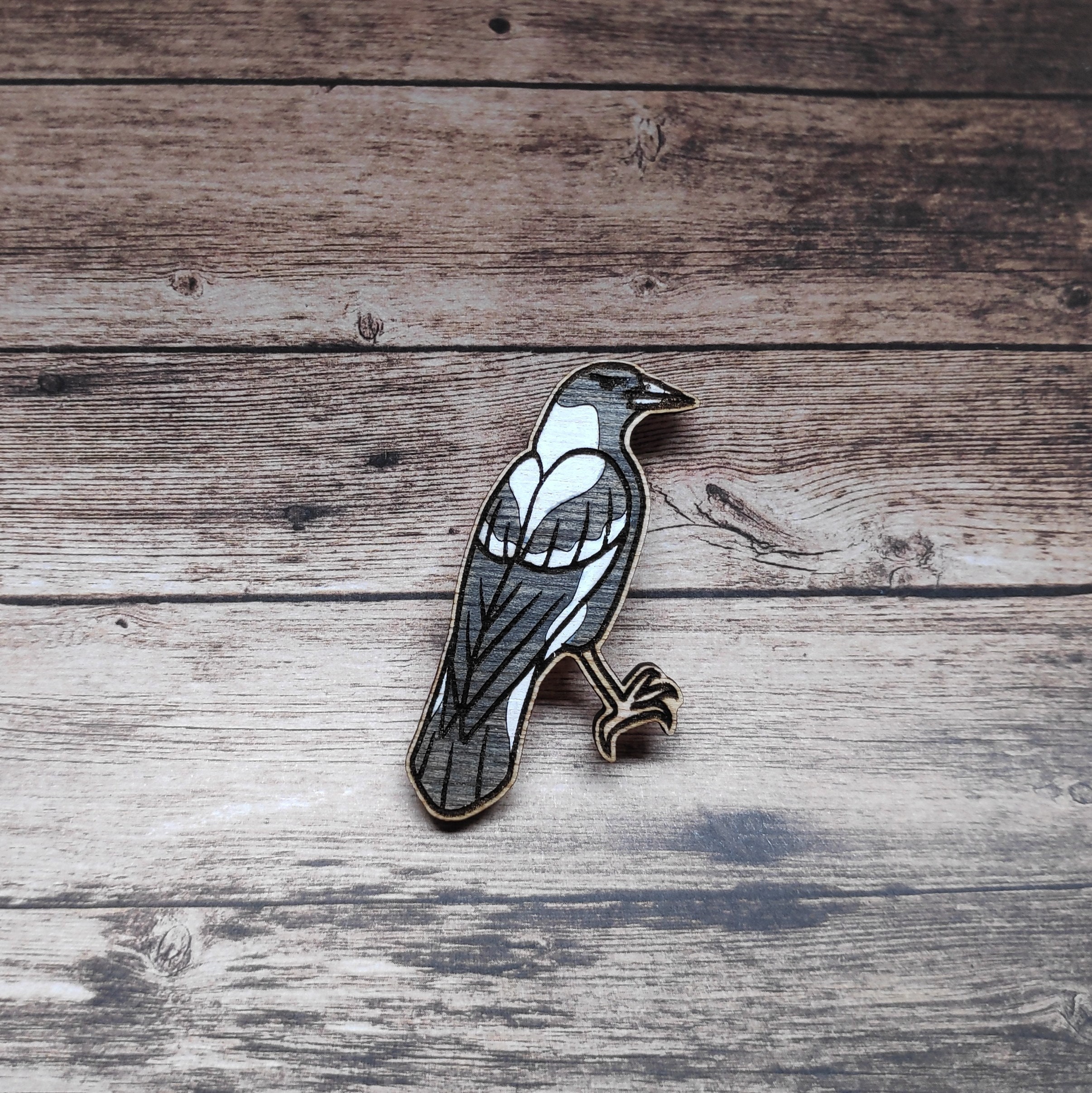 Handmade Wooden Magpie Pin I Australian Native Animals | Etsy Australia