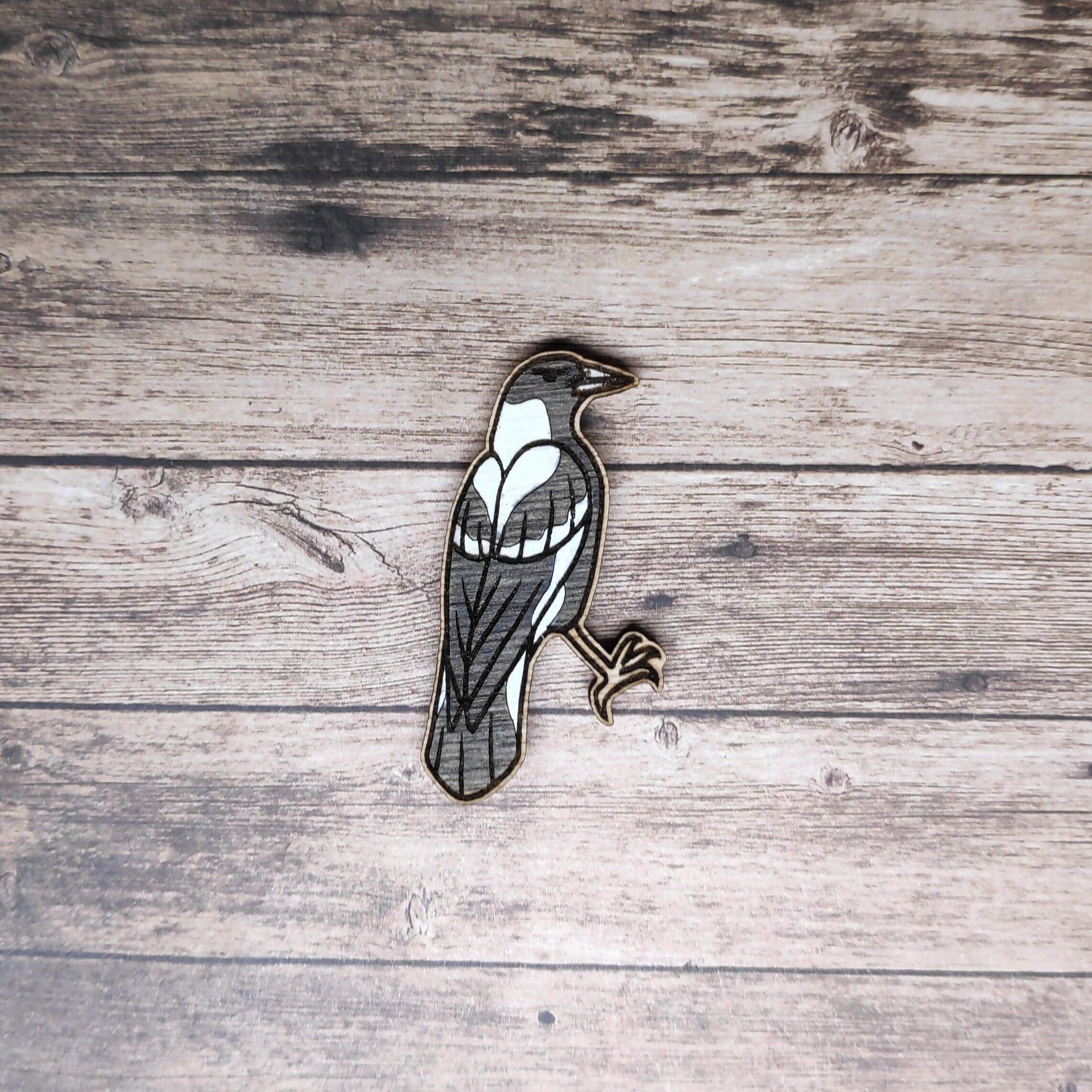 Handmade Wooden Magpie Pin I Australian Native Animals | Etsy Australia