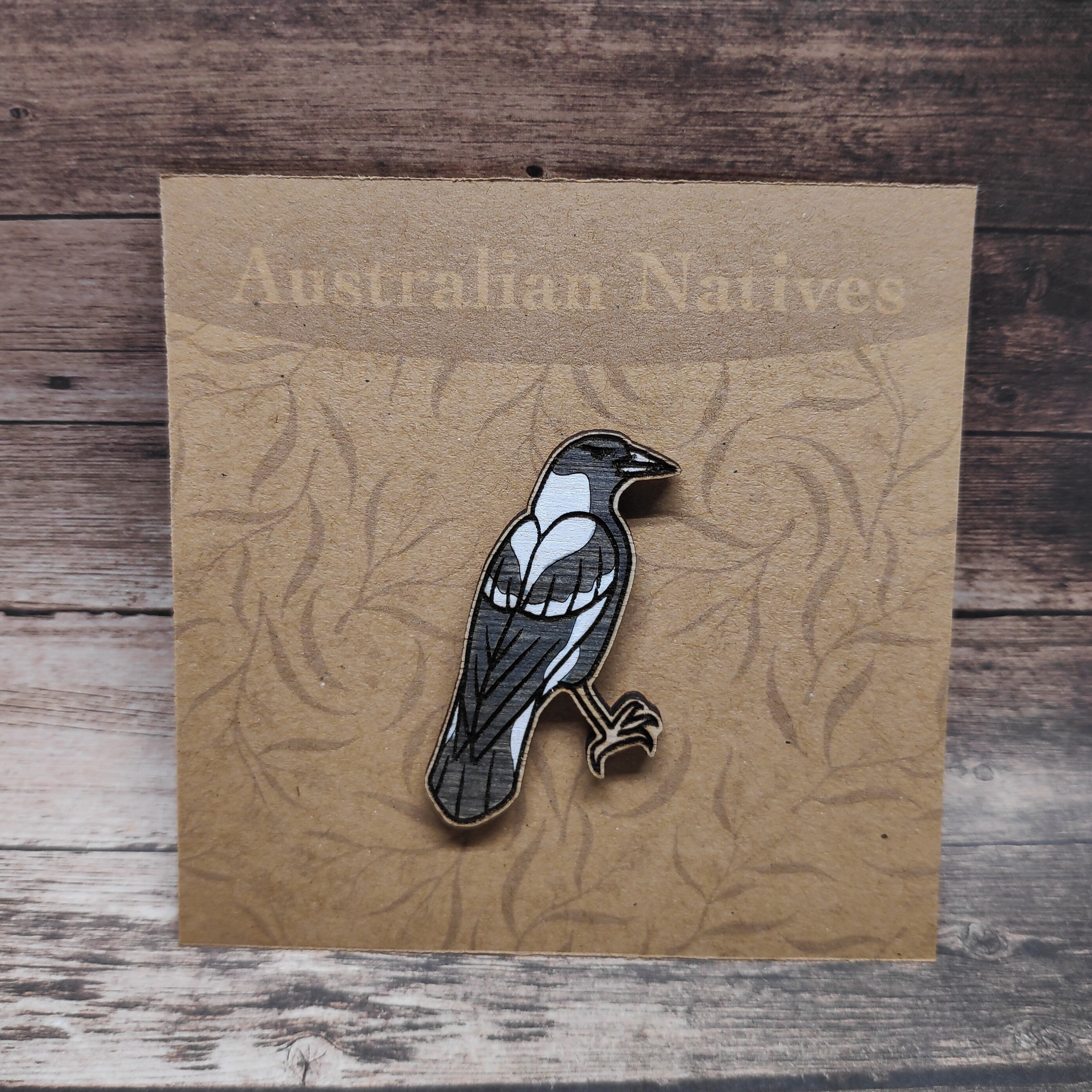Handmade Wooden Magpie Pin I Australian Native Animals | Etsy Australia