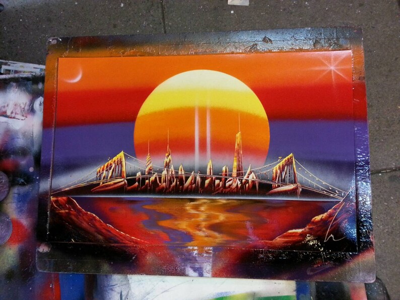 CITY SUNSET Spray Paint Art Canvas 16 in X 20 in Space - Etsy