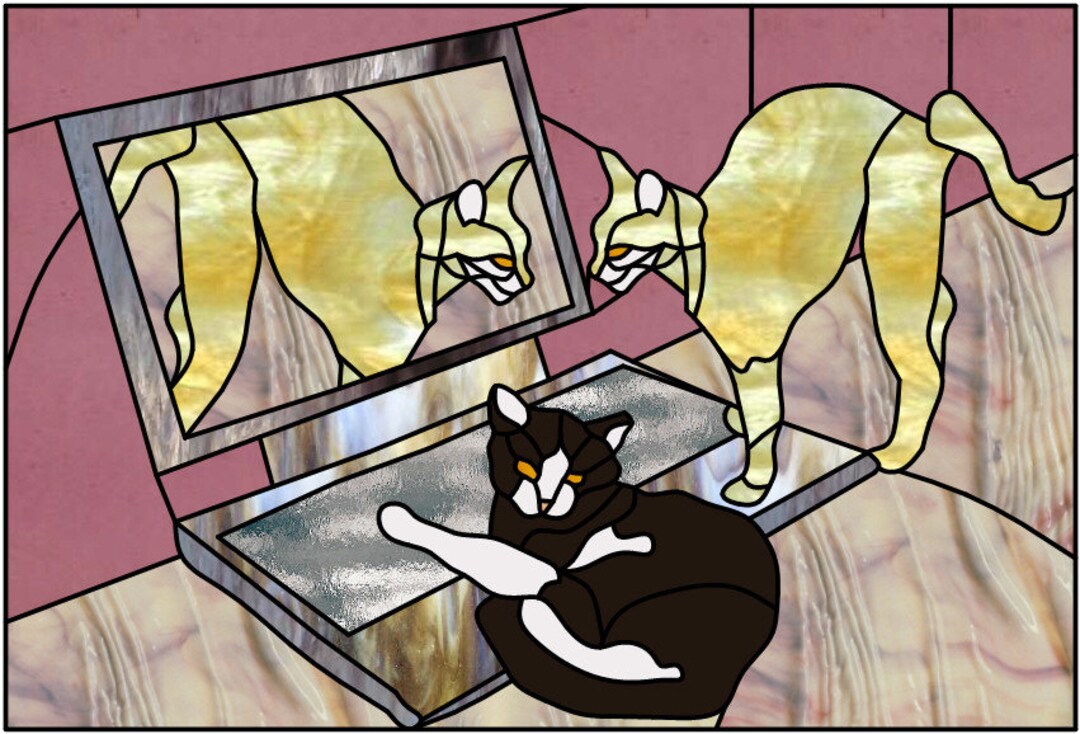 Stained Glass, Mosaic, or Quilt Pattern, Cat Reflection, Digital ...