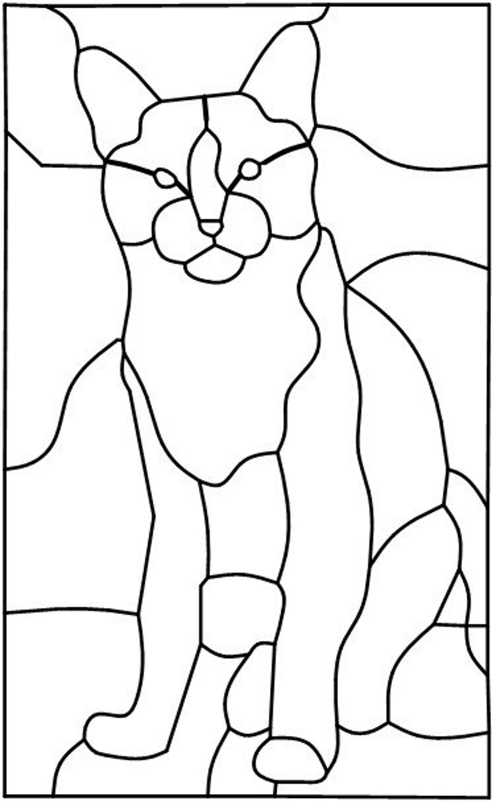 Stained Glass, Mosaic, or Quilt Pattern, Gray Cat, Digital Download - Etsy