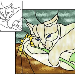 Stained Glass, Mosaic, or Quilt Pattern, Cat Flower, Digital Download ...