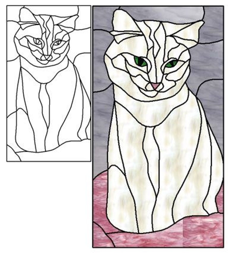 Multiple Stained Glass, Mosaic, or Quilt Patterns, Tabby Cats and ...