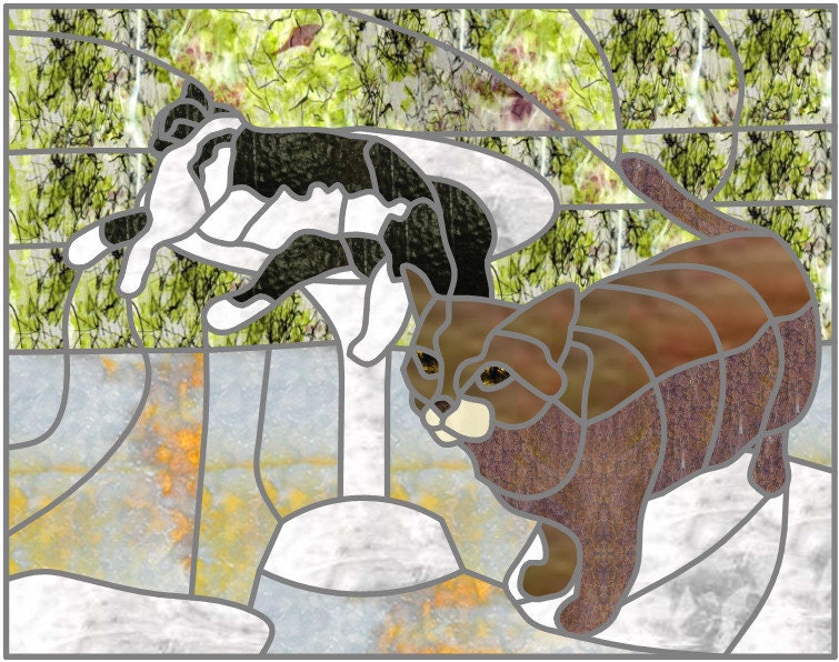 Stained Glass, Mosaic, or Quilt Pattern, Patio Cats, Digital Download ...