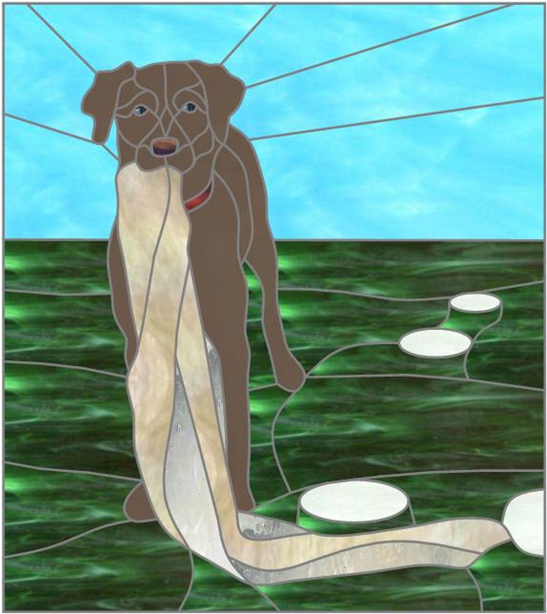 Mosaic, Stained Glass, or Quilt Pattern, Chocolate Lab Picnic, Digital ...