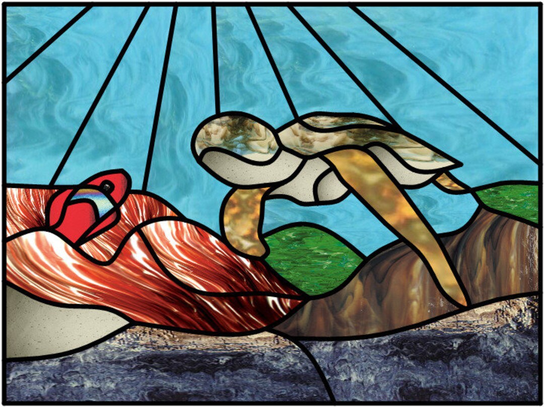 Stained Glass, Mosaic, or Quilt Pattern, Sea Turtle, Clownfish, Digital ...