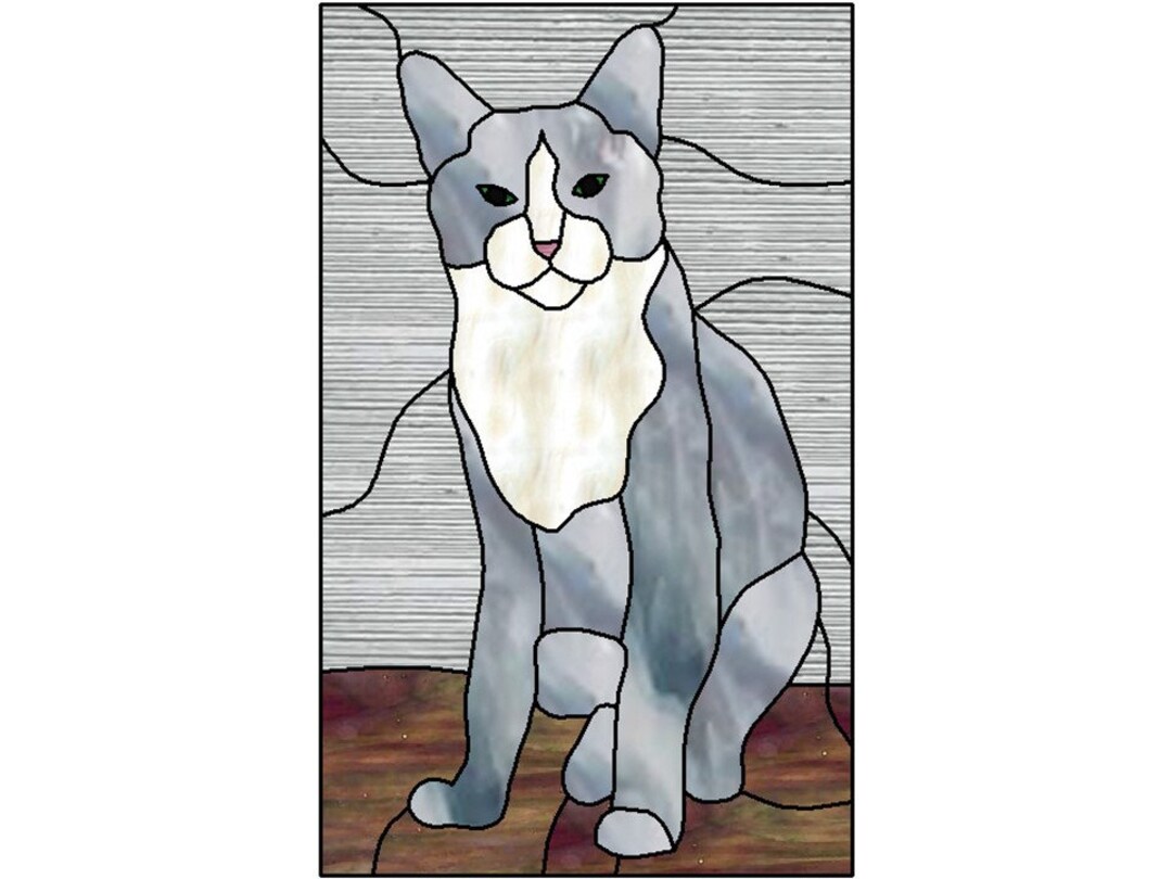 Stained Glass, Mosaic, or Quilt Pattern, Gray Cat, Digital Download - Etsy