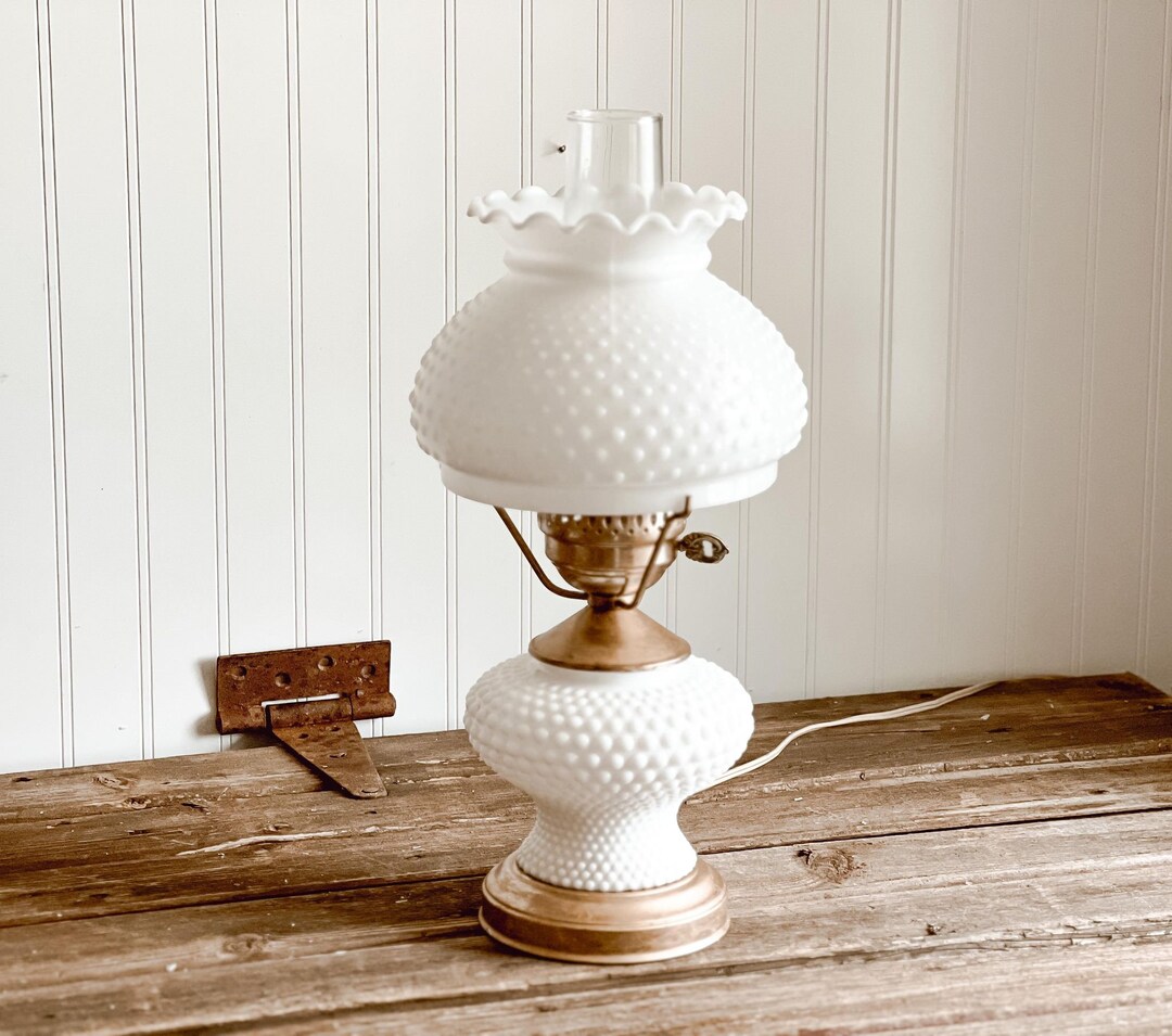 Vintage Electric Hurricane Lamp Hobnail White Milk Glass - Etsy