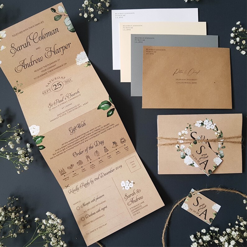 Rustic Wedding Invitation Set White Floral Including - Etsy