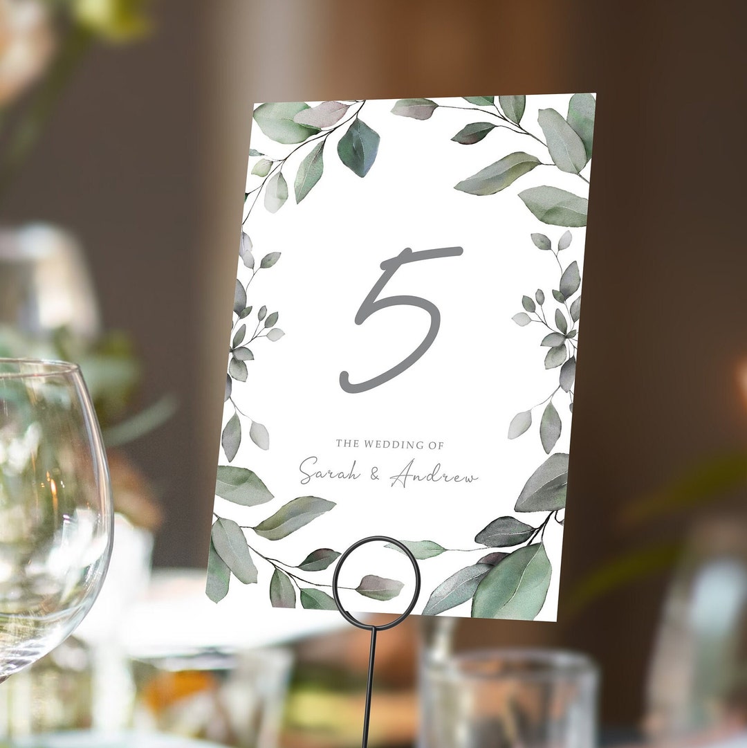 Eucalyptus Greenery Table Numbers or Table Names | Any Colour Font | A5 ...