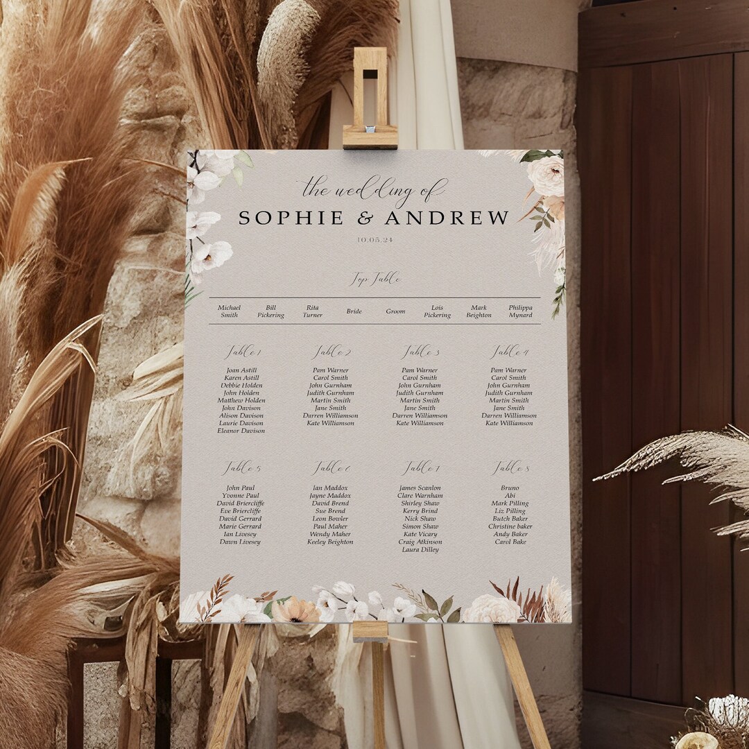 Boho Wedding Seating Chart A1 A2 Personalised Wedding Table - Etsy