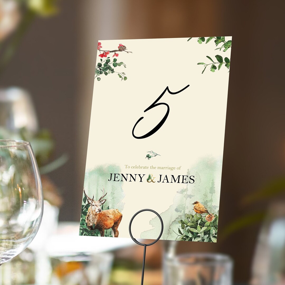 Woodland Forest Table Numbers or Table Names | Any Colour Font | A5 ...