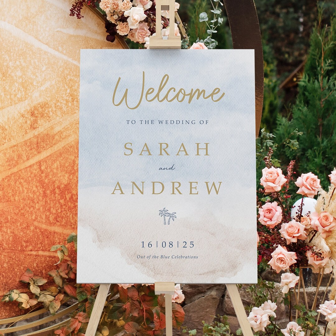 Beach Wedding Welcome Sign, A1, A2 Personalised Wedding Signs, Wedding ...