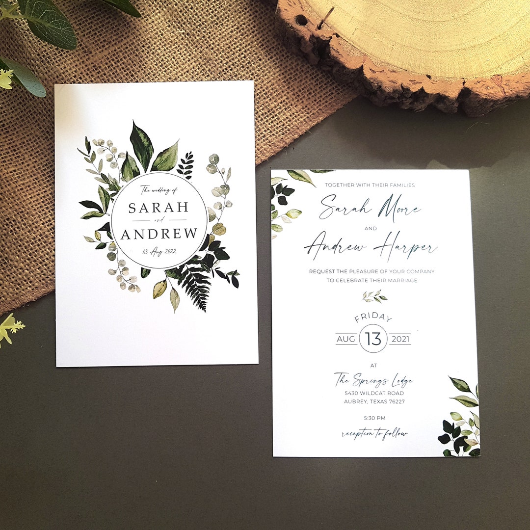Greenery Wedding Invitation Set or Evening Invitation, Reception ...