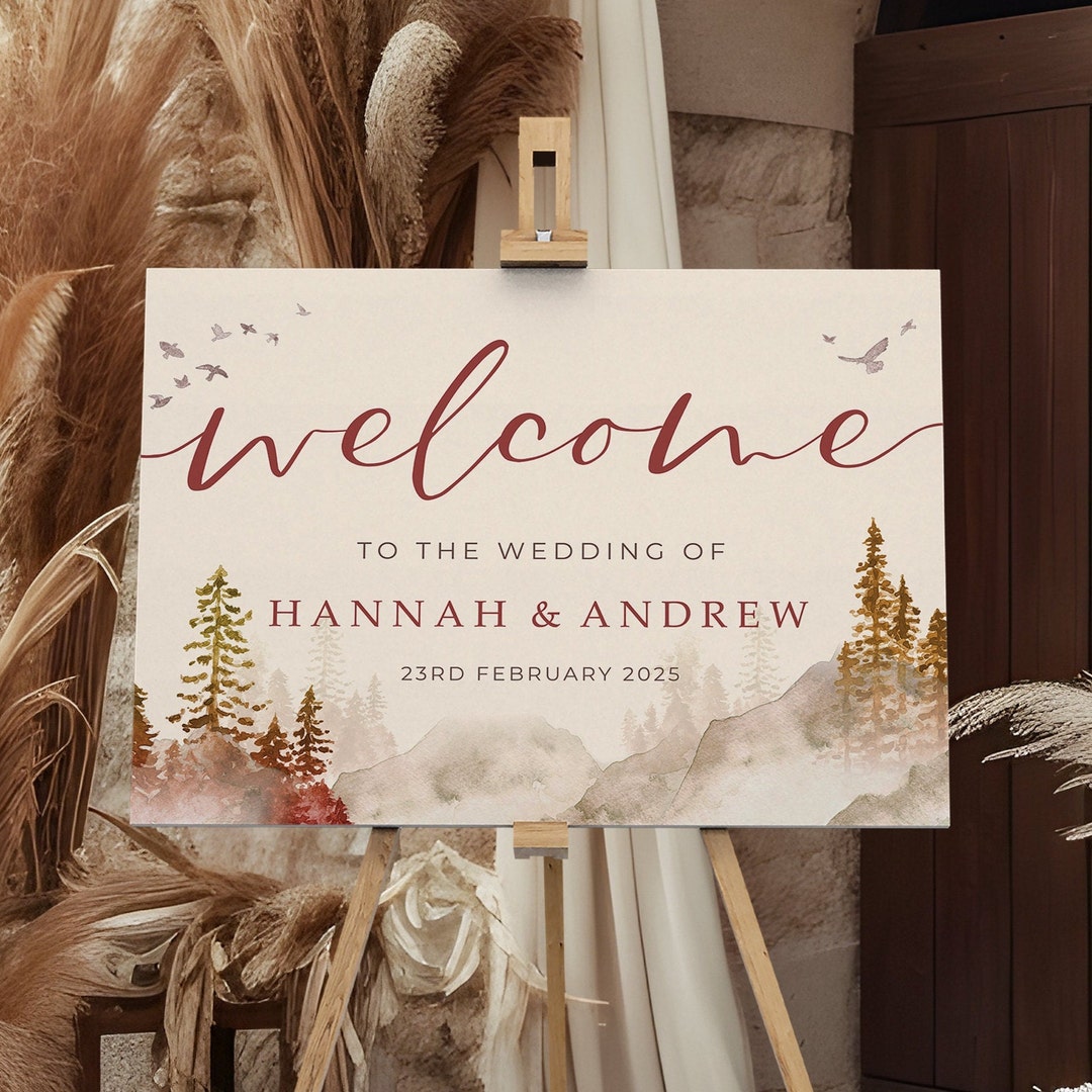 Autumn Forest Wedding Welcome Sign, A1, A2 Personalised Wedding Signs ...