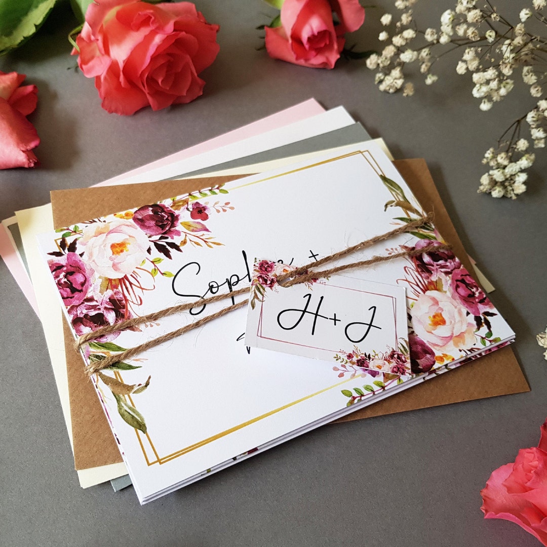 Blush Gold Wedding Invitation Set With Envelopes, Concertina Trifold ...