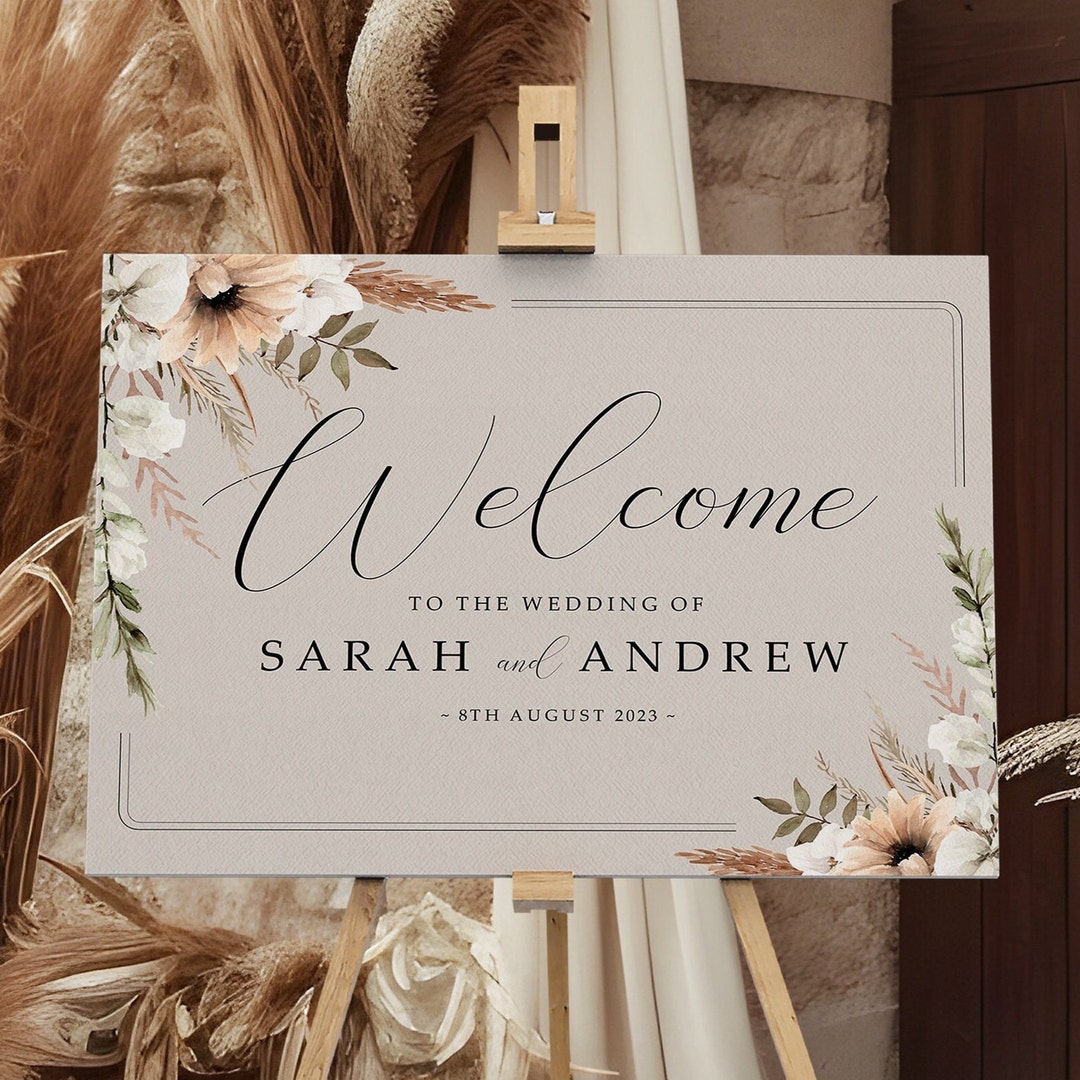 Boho Wedding Welcome Sign, A1, A2 Personalised Wedding Signs, Wedding ...