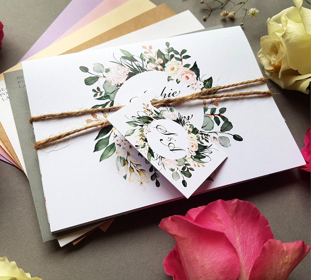 Wild Flower Wedding Invitation Set: Rustic Concertina Trifold Invite - Etsy