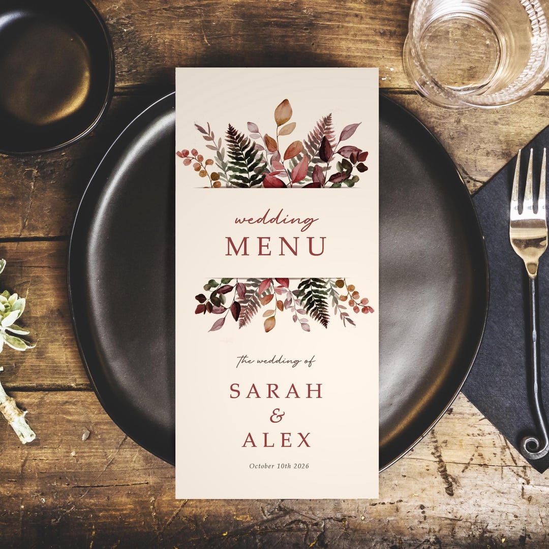Autumn Burgundy Wedding Menus - Personalised Wedding Menus for the ...