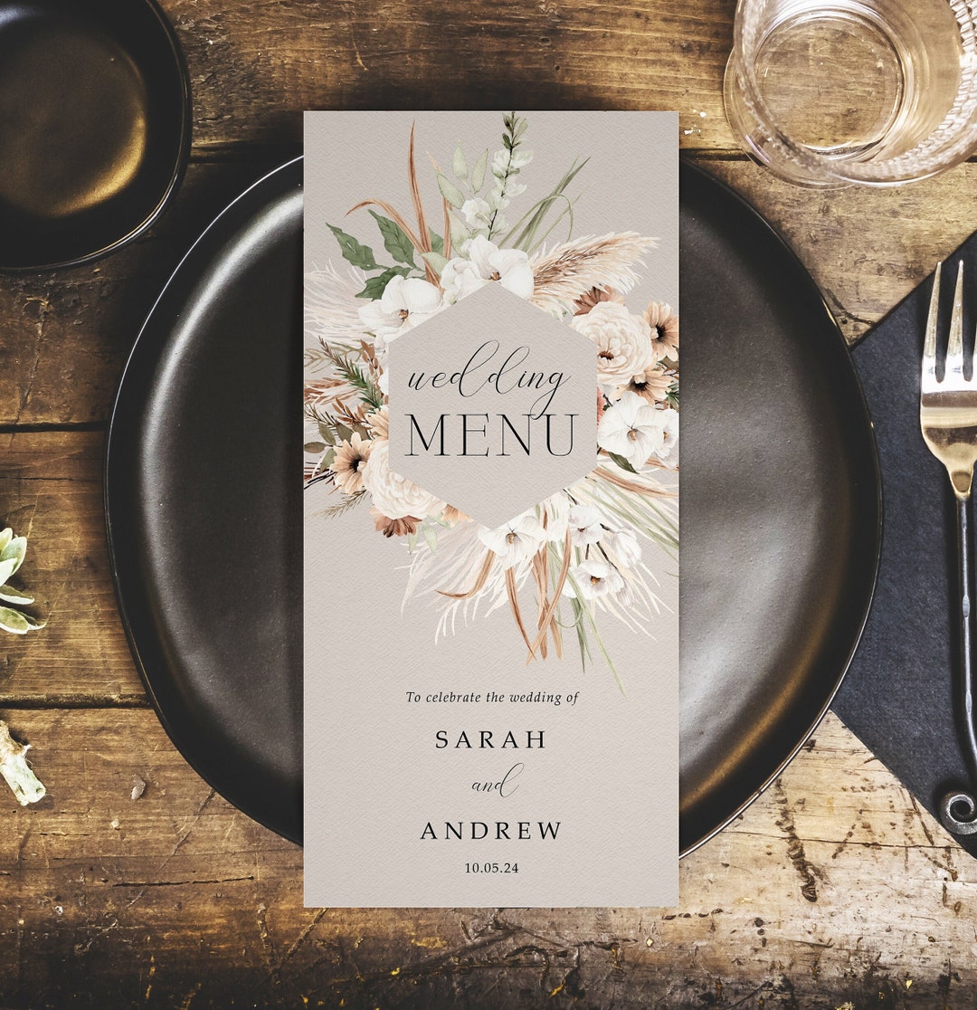 Boho Personalised Wedding Menus - DL Size Menus - Personalised Wedding ...