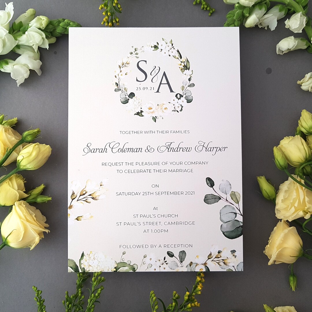 White Floral Wedding Invites - A5 Wedding Invites With Envelopes - RSVP ...