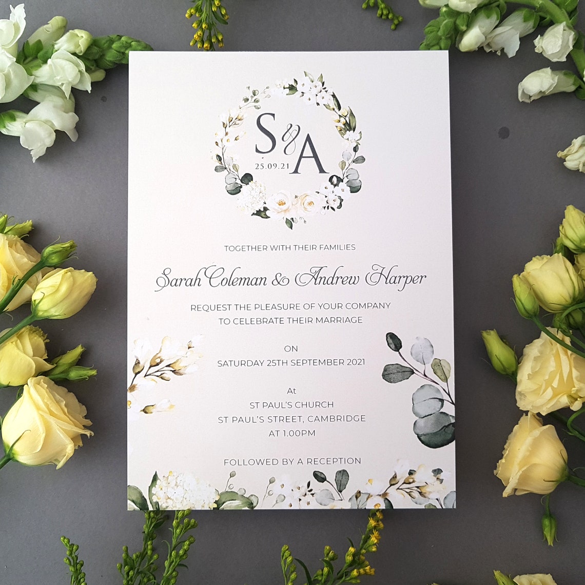 White Floral Wedding Invites - A5 Wedding Invites With Envelopes - RSVP ...