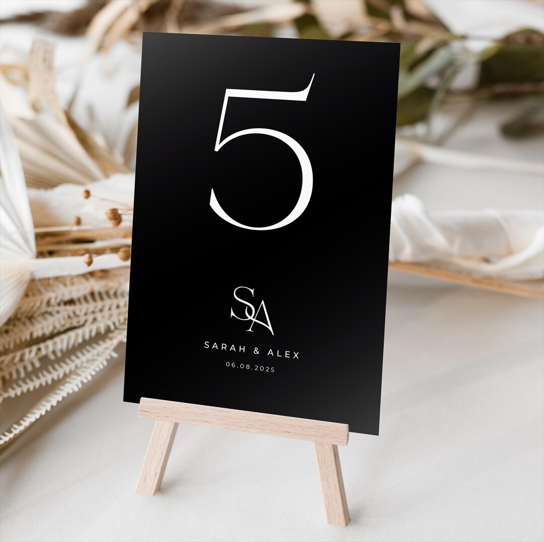 Black Monogram Table Numbers or Table Names | Any Colour Font | A5 ...