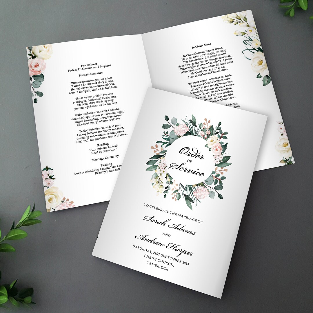 Wildflower Floral Order of Service for Weddings | Order of the Day | A4 ...