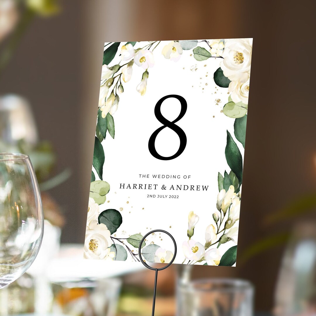 Botanical Greenery White Floral Table Numbers or Table Names | Any ...