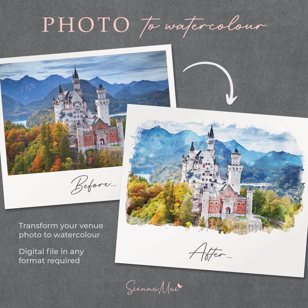 Custom Watercolour From Photo Wedding Photo, Venue, Family Portrait ...