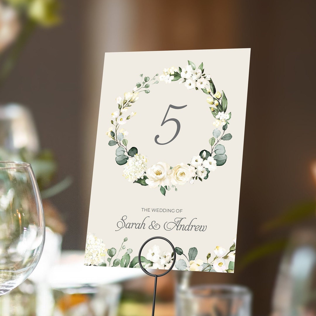 White Floral Table Numbers or Table Names | Any Colour Font | A5 Double ...