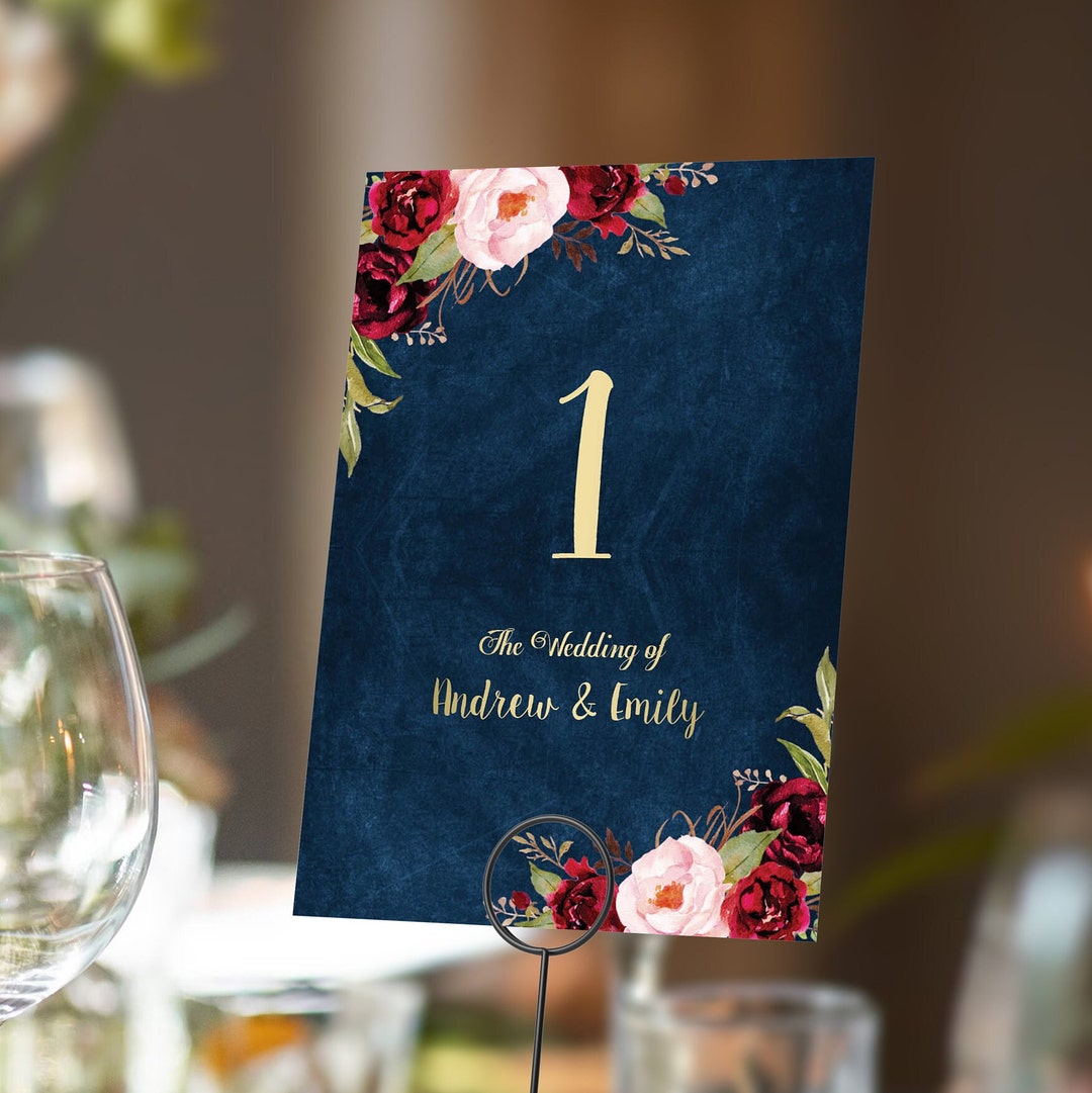 Blue & Burgundy Table Numbers or Table Names | Any Colour Font | A5 ...