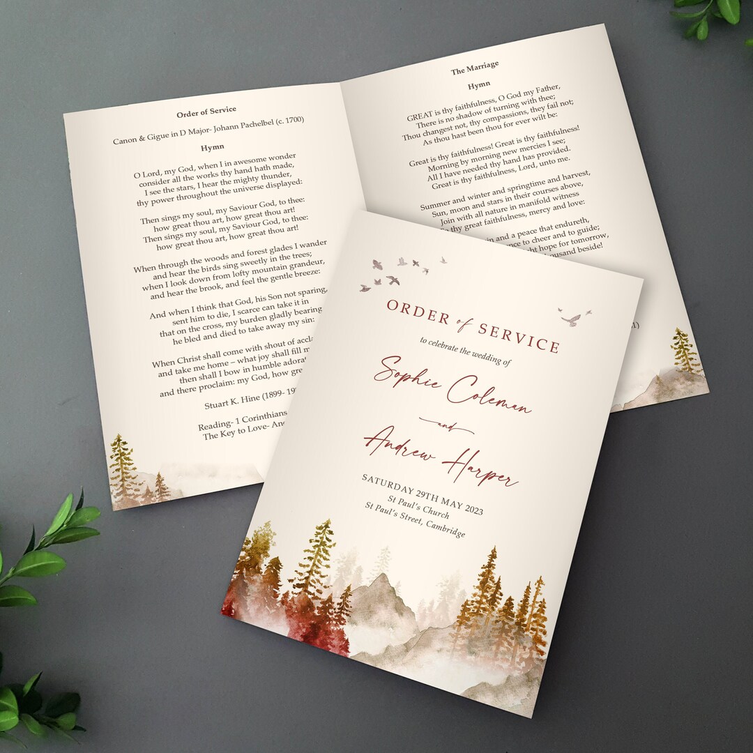 Autumn Fall Order of Service for Weddings | Forest Order of the Day ...