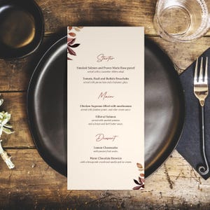 Autumn Burgundy Wedding Menus Personalised Wedding Menus for the Venue ...