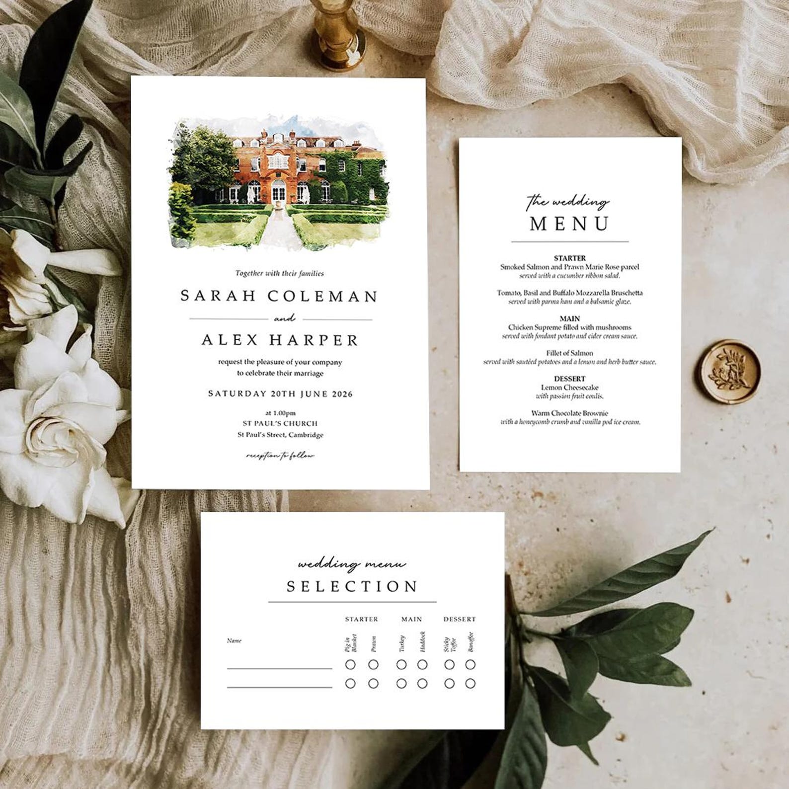 Venue Wedding Invitations With Envelopes, Watercolour Wedding Venue ...