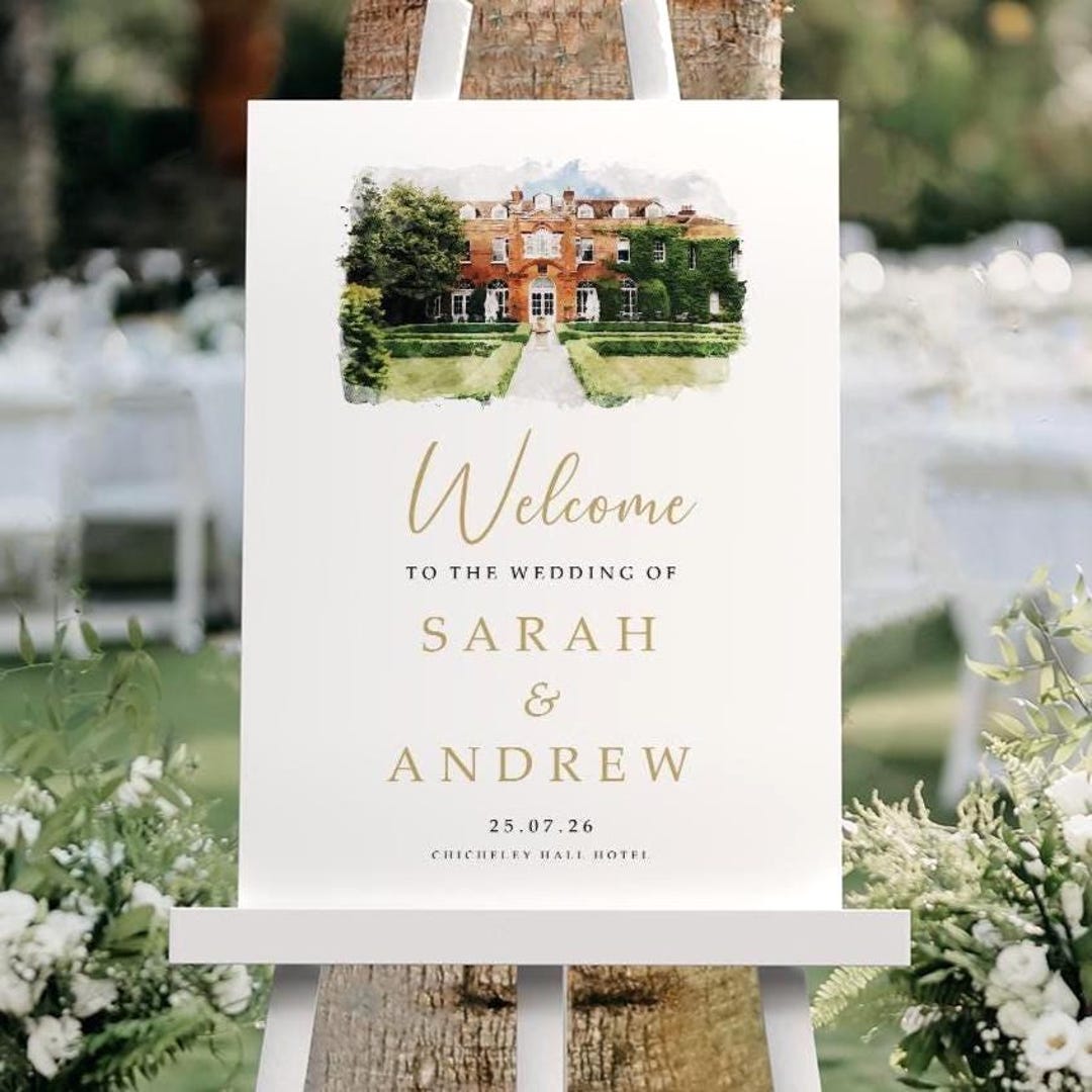 Watercolour Wedding Welcome Sign, A1, A2 Greenery Venue Personalised ...