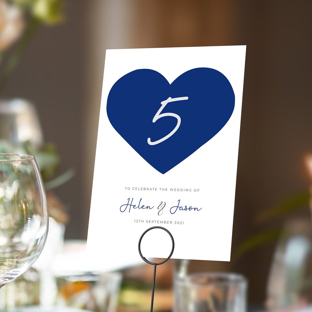 Heart Table Numbers or Table Names | Any Colour Heart & Font | A5 ...