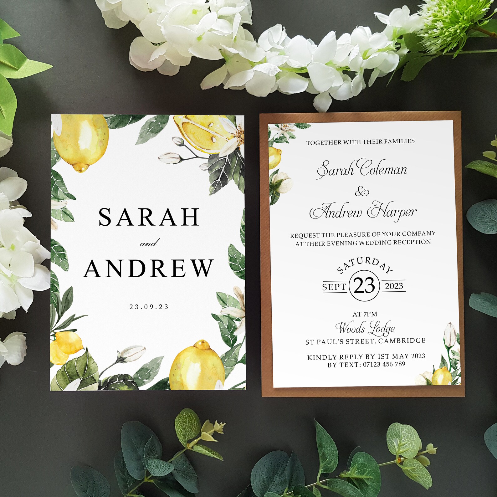 Lemon Wedding Invitation Set Concertina Trifold Wedding Invites With ...