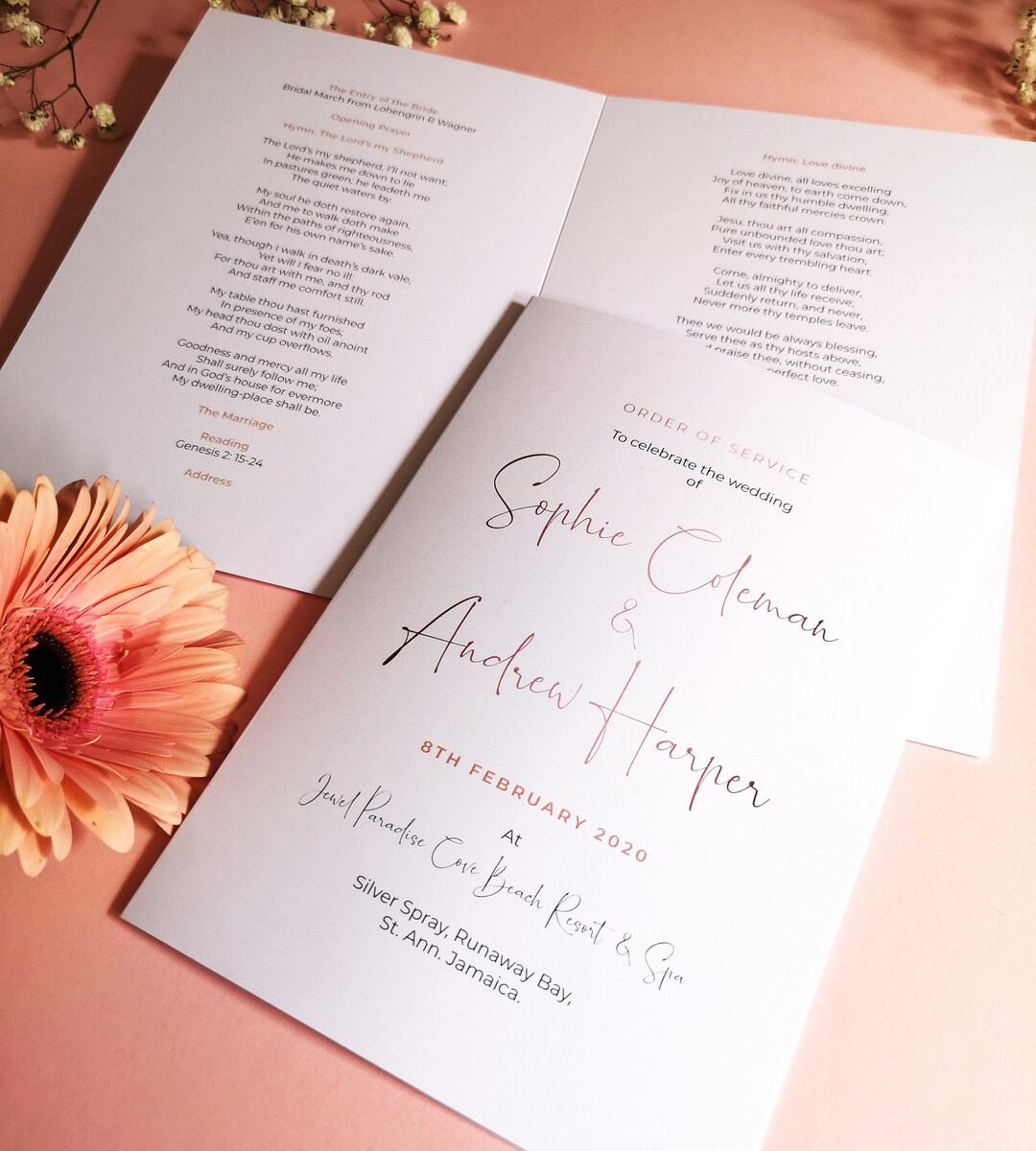 Script Order of Service for Weddings | Order of the Day | A4 Folded to ...