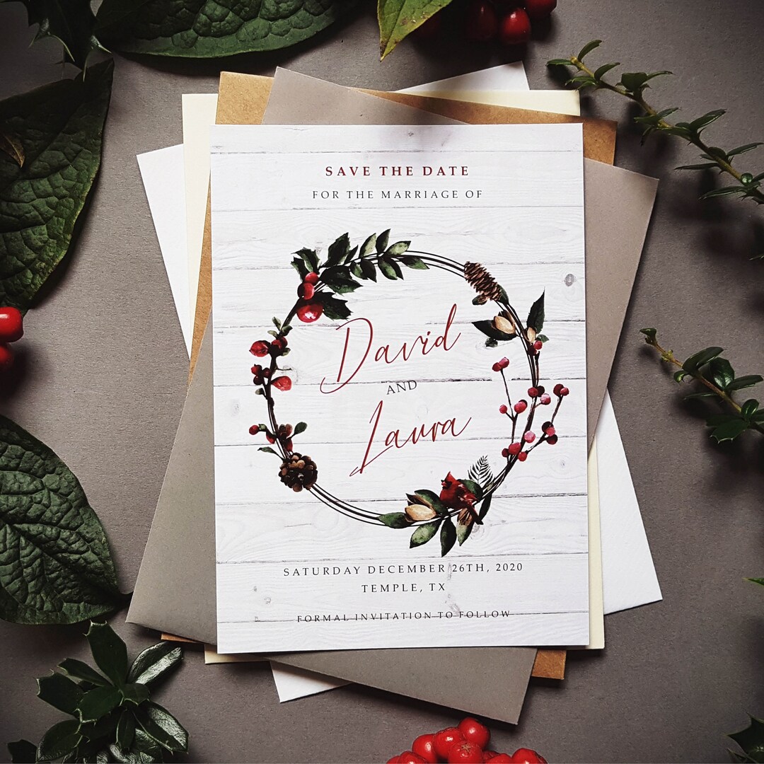Winter White Christmas Save the Date Cards or Save the Evening or ...