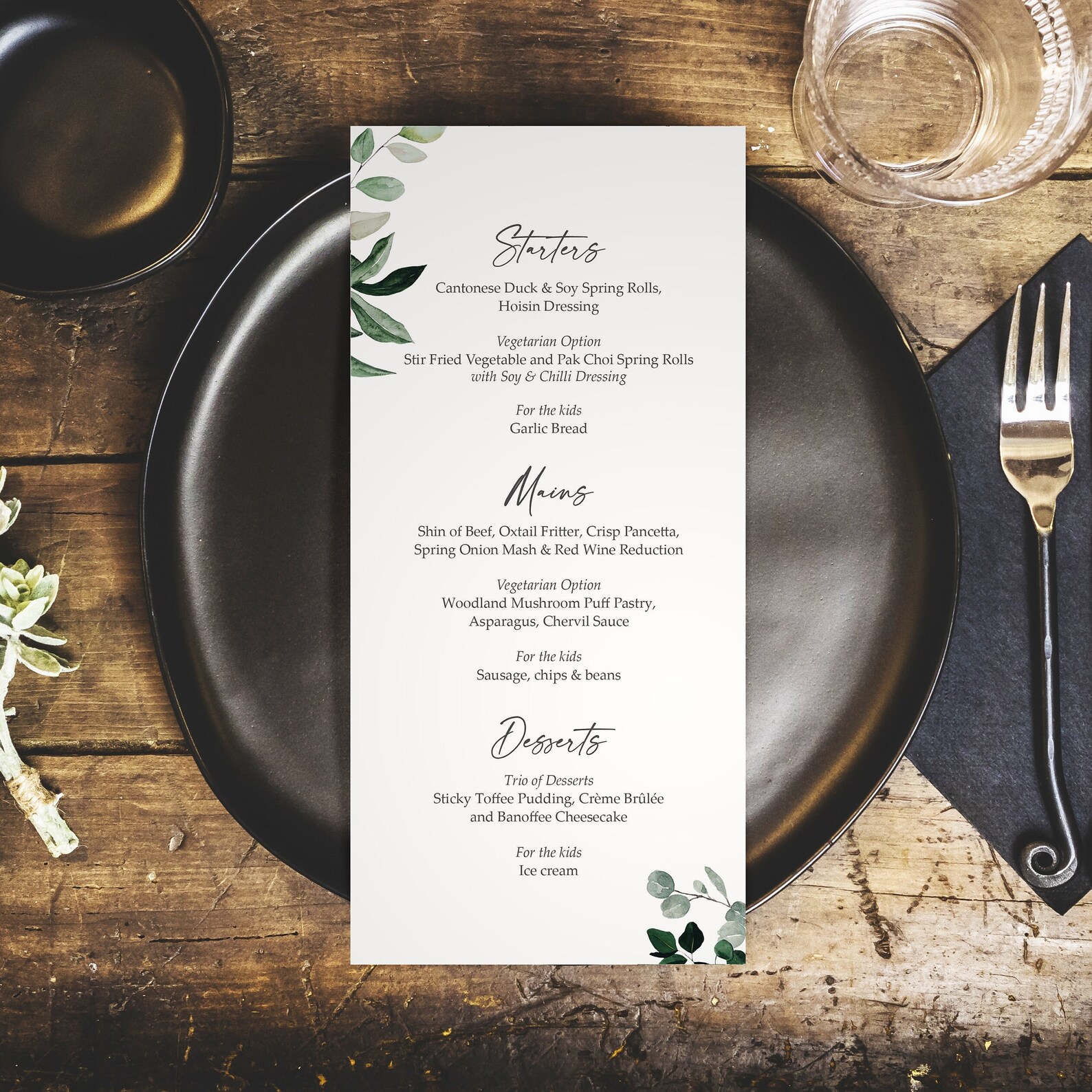 Greenery Wedding Menus DL Size Menus Personalised Wedding - Etsy