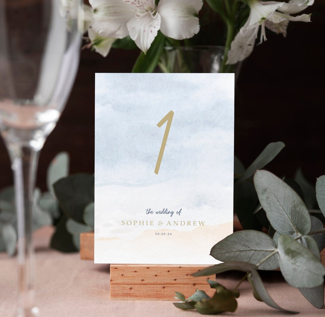 Beach Table Numbers or Table Names With Sea & Sand | Any Colour Font ...