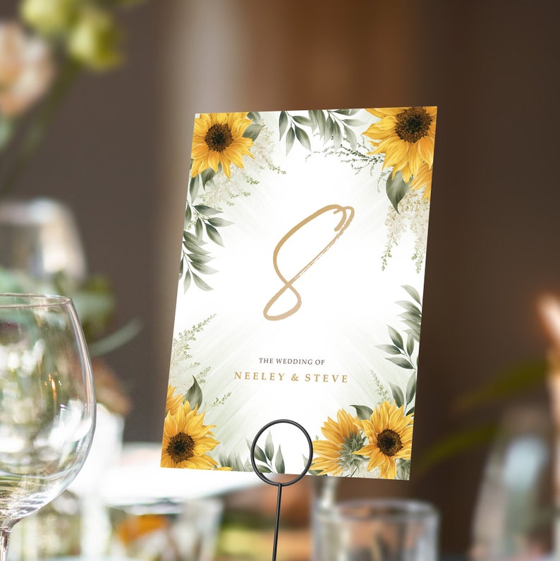 Sunflower Table Numbers or Table Names | Any Colour Font | A5 Double ...
