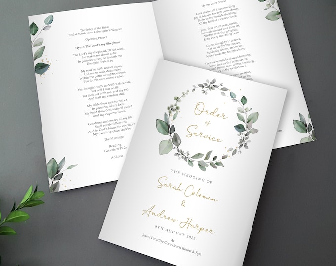 Wildflower Floral Order of Service for Weddings Order of the Day A4 ...