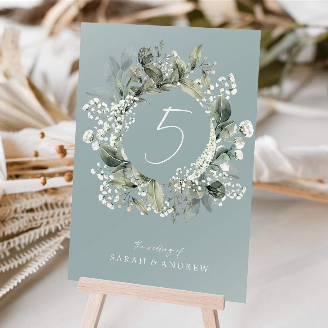 Baby's Breath Table Numbers / Table Names in Aqua | Any Colour Font ...